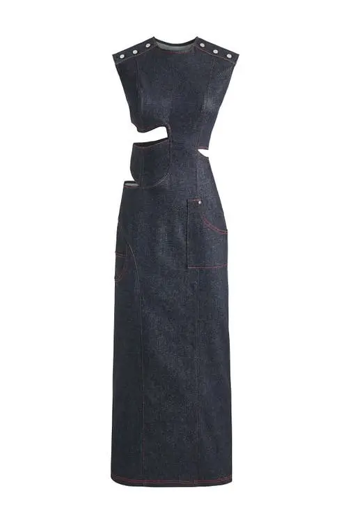 JENDUE Harvey Maxi Denim Dress With Cut-outs - Ecru