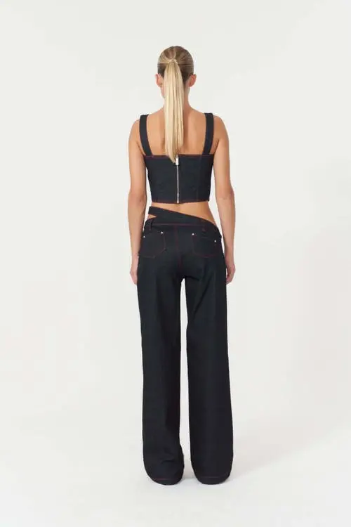 JENDUE Harvey Denim Crop Top With Contrast Stitching