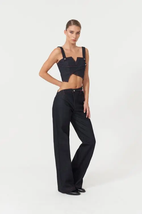 JENDUE Davidson Asymmetric Belt Denim Pants