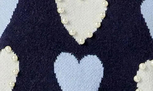 English Factory Heart Faux Pearl Embellished Sweater