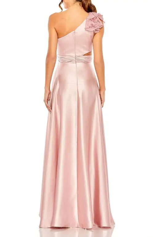 Mac Duggal Metallic Charmeuse One-shoulder Hi-lo Gown - Rose