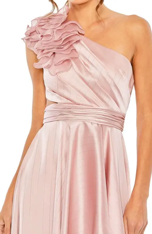 Mac Duggal Metallic Charmeuse One-shoulder Hi-lo Gown - Rose