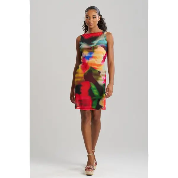 Natori Floral Mirage Printed Mesh Mini Cover-up Dress - Black/multi