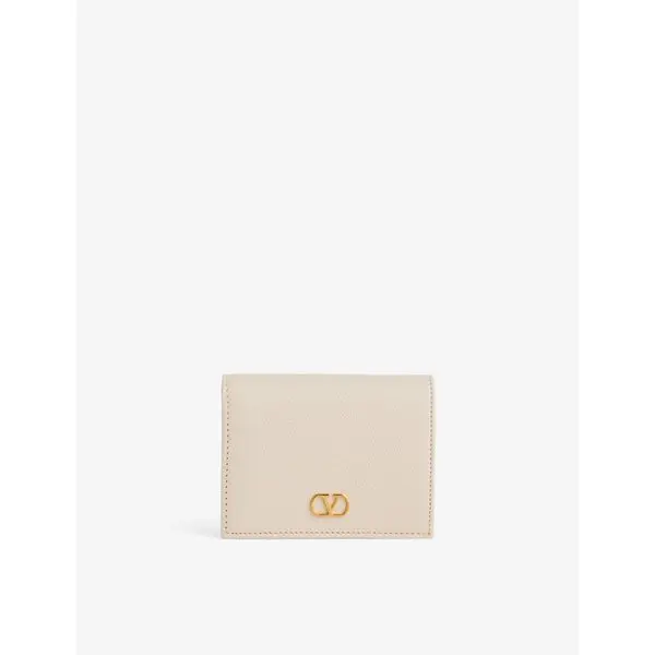 Valentino Garavani Vlogo Signature Grainy Leather Compact Wallet - Light Ivory
