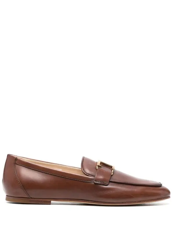 TOD'S T-logo Leather Loafers - Brown
