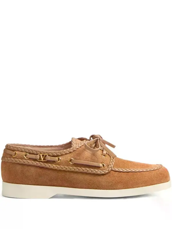 Valentino Garavani Palm Avenue Braided-edge Boat Shoes - Brown
