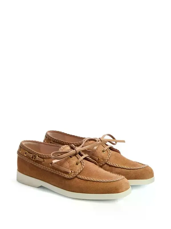Valentino Garavani Palm Avenue Braided-edge Boat Shoes - Brown