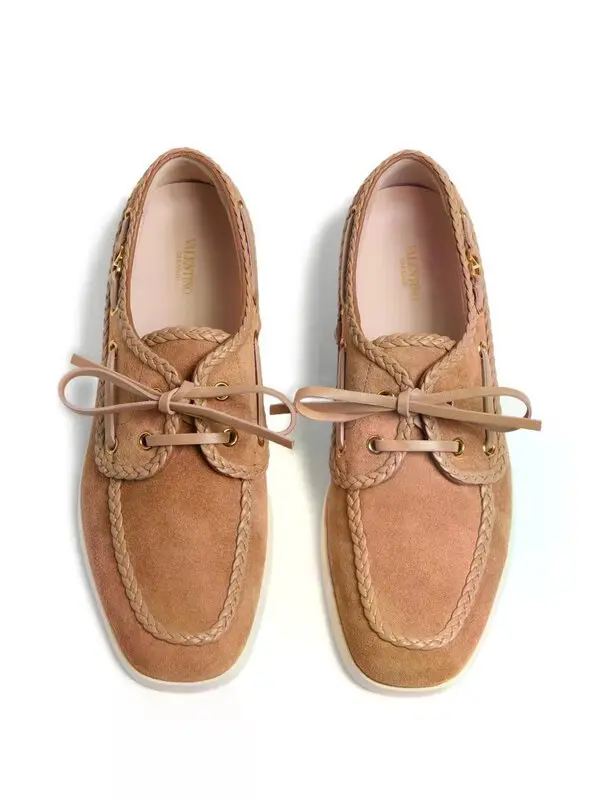 Valentino Garavani Palm Avenue Braided-edge Boat Shoes - Brown