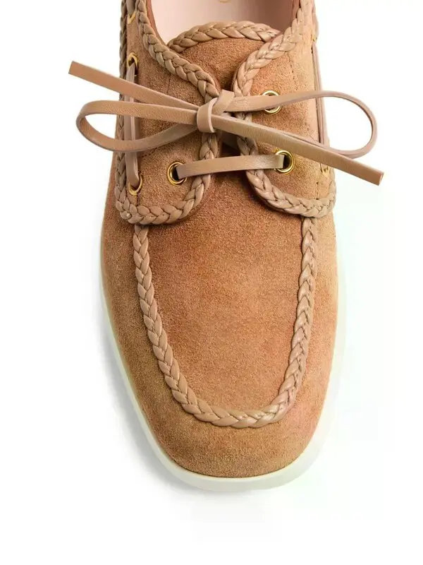 Valentino Garavani Palm Avenue Braided-edge Boat Shoes - Brown