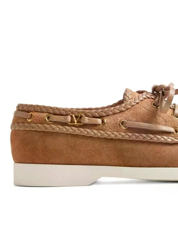 Valentino Garavani Palm Avenue Braided-edge Boat Shoes - Brown