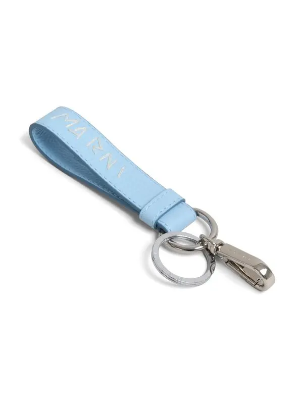 Marni Logo-embroidered Leather Keyring - Blue