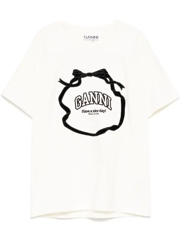GANNI Embroidered Logo T-shirt - Neutrals