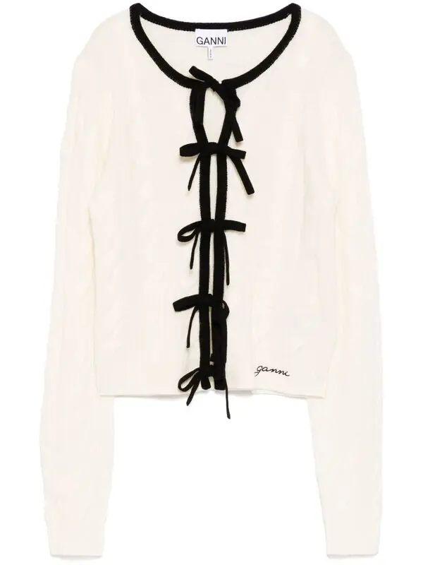 GANNI Lace-up Fastening Cardigan - White