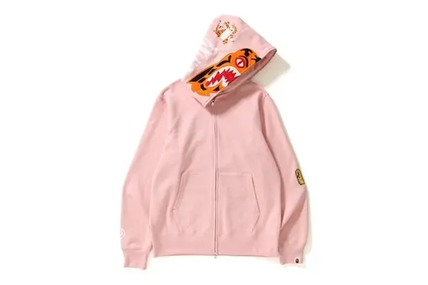 A BATHING APE Tiger Full Zip Embroidered Hoodie - Pink
