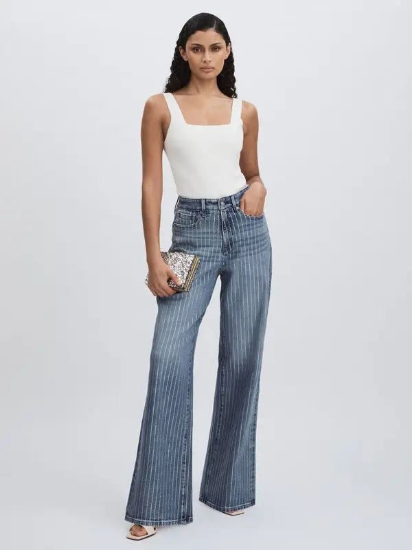 Good American Crystal-stripe Relaxed Jeans