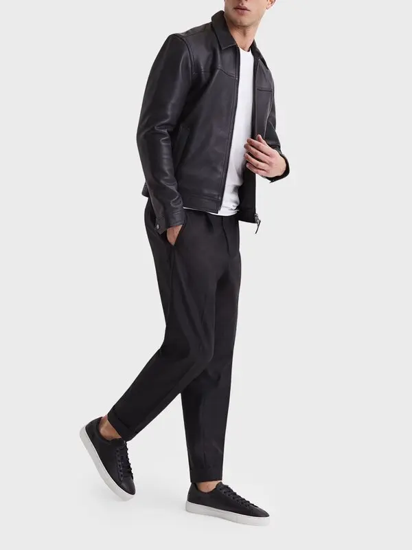 REISS Finley Leather Low-top Trainers - Black