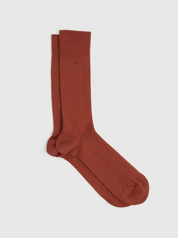 REISS Jace Cotton-blend Socks - Rust Orange