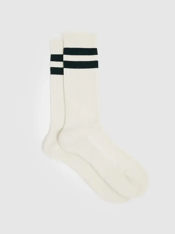 REISS Henman Double-stripe Socks - Forest Green/ecru
