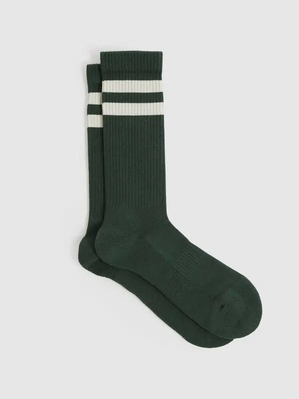 REISS Henman Double-stripe Socks - Pine Green/ecru