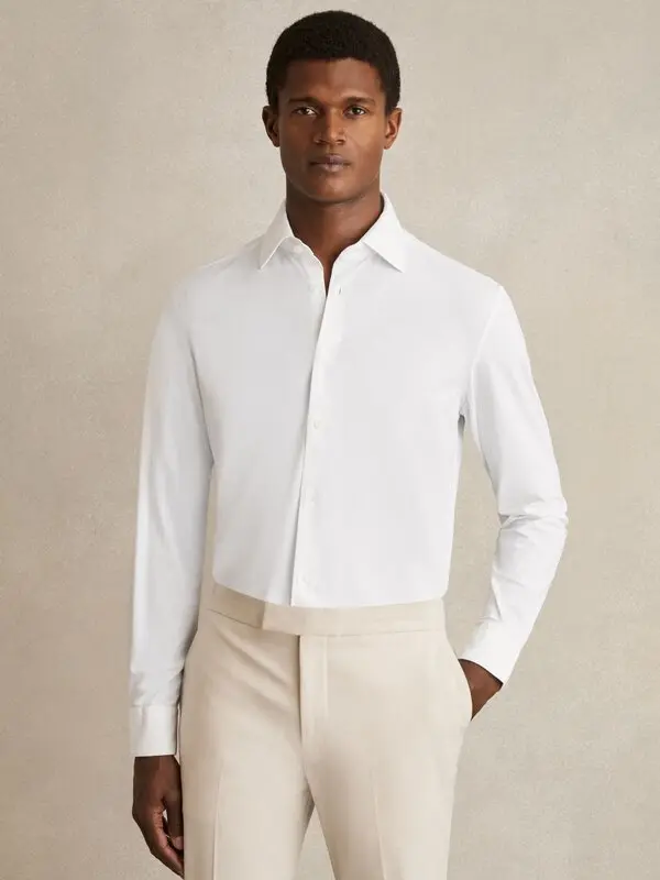 REISS Voyager Long-sleeve Slim-fit Travel Shirt - White