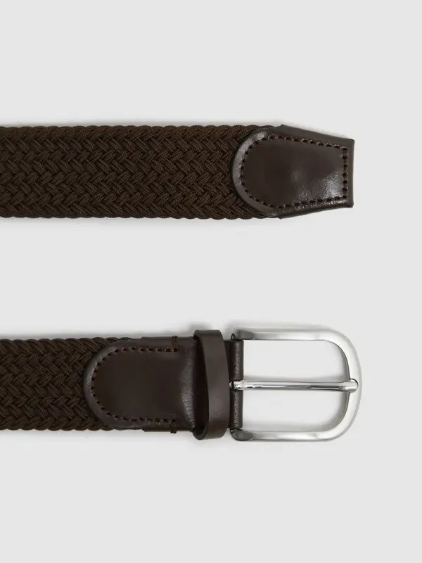 REISS Elmont Basket-weave Belt - Dark Brown