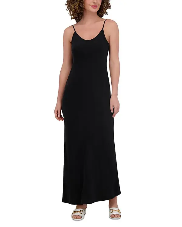 POINT Brushed Straight Slip Dress - Black