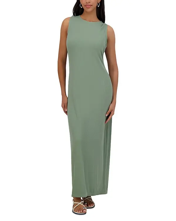 POINT Sleeveless Crewneck Straight Dress - Sage