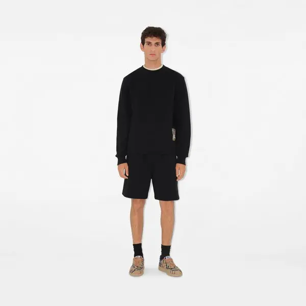 Burberry Check Label Cotton Shorts - Black