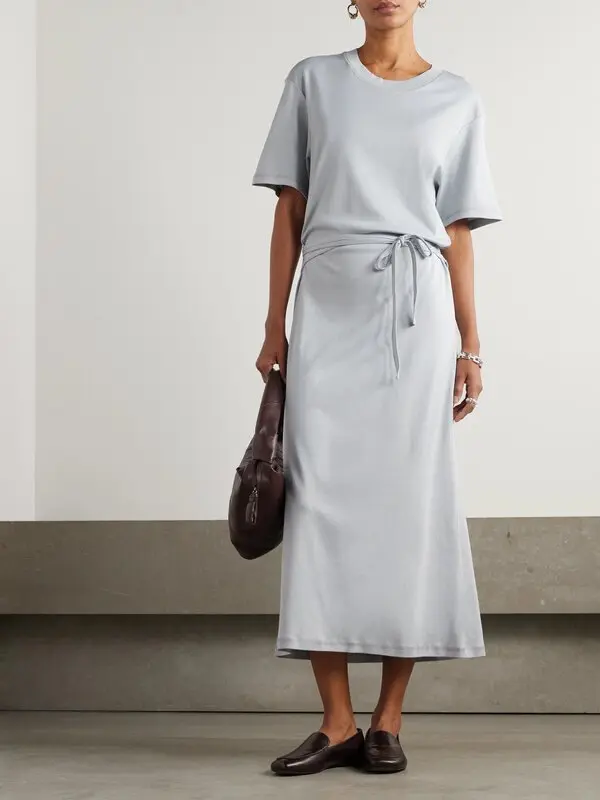 LEMAIRE Belted Cotton-jersey Midi Dress - Blue