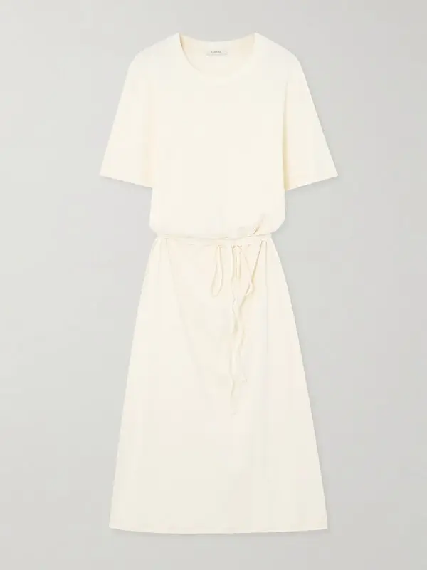 LEMAIRE Belted Cotton-jersey Midi Dress - Neutrals