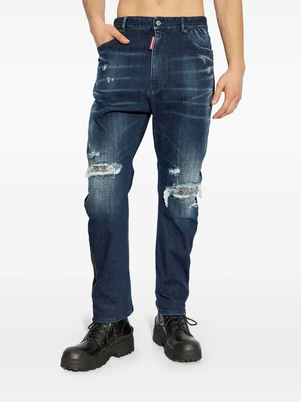 Dsquared2 Distressed Straight Leg Jeans - Blue