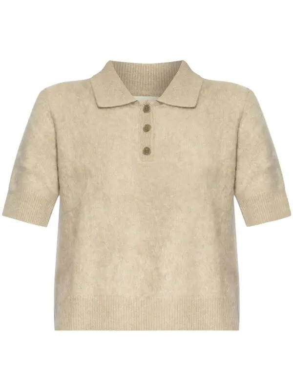 LISA YANG Carolyn Buttoned Collared Polo Top - Neutrals