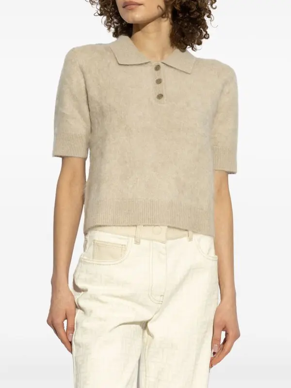 LISA YANG Carolyn Buttoned Collared Polo Top - Neutrals