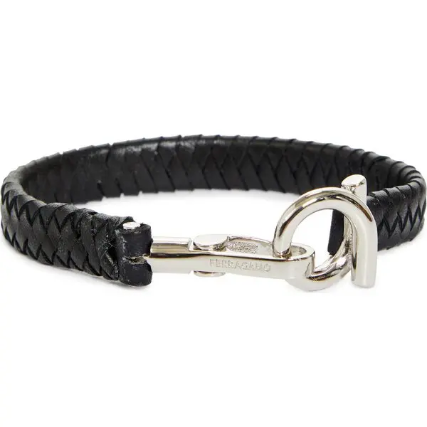 FERRAGAMO Gancini Hook Braided Bracelet - Pld/ Black 17