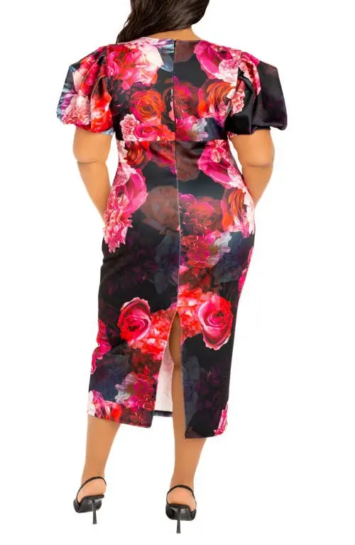 BUXOM COUTURE Floral Scuba Knit Midi Dress
