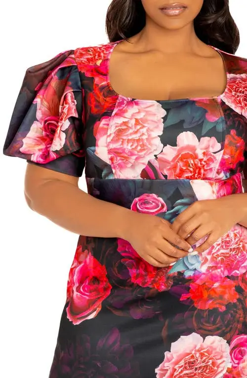 Buxom Couture Floral Scuba Knit Midi Dress - Black Multi | Editorialist