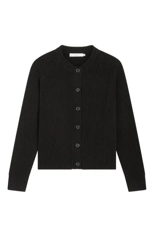 Almina Concept Button Up Wool Cropped Cardigan - Black