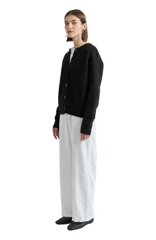 Almina Concept Button Up Wool Cropped Cardigan - Black