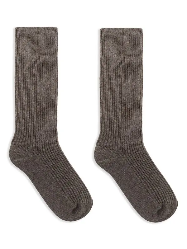 LISA YANG Cashmere Ribbed Socks - Brown