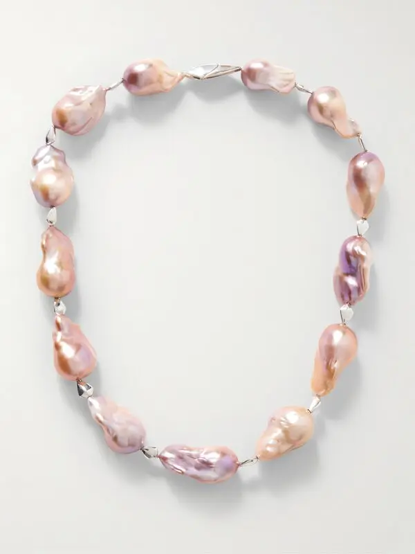 Bottega Veneta Silver And Pearl Necklace - Pink