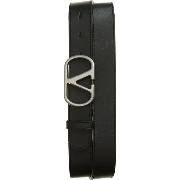 Valentino Garavani Vlogo Buckle Leather Belt - Black