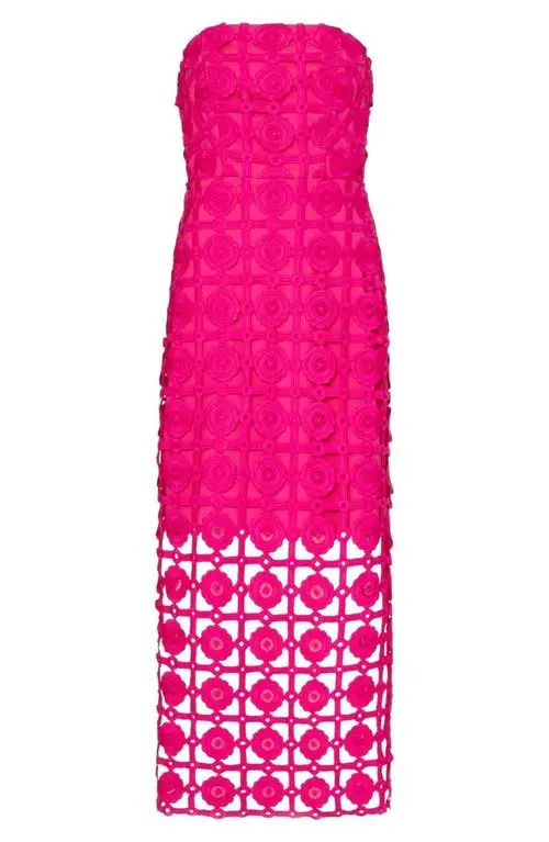 MILLY Kait Lace Strapless Midi Dress - Milly Pink