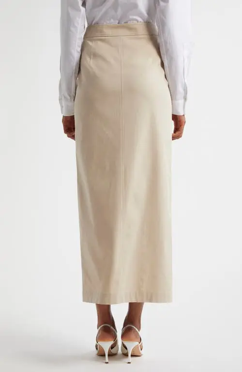 Emporio Armani Stretch Cotton Maxi Skirt In Beige 40% Off