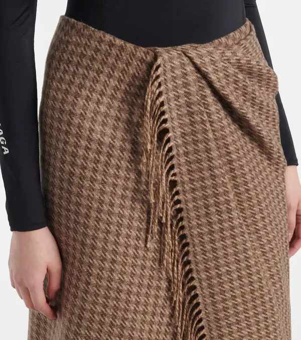 Balenciaga Houndstooth Wool-blend Wrap Skirt - Brown
