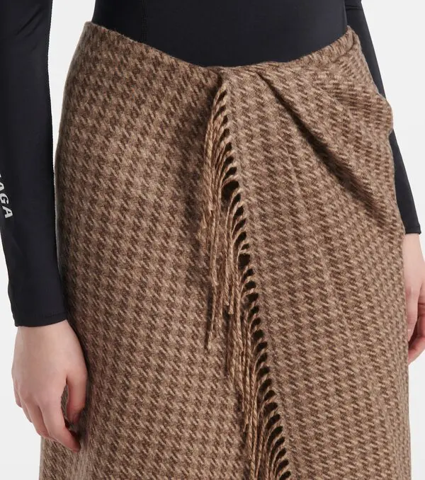 Balenciaga Houndstooth Wool-blend Wrap Skirt