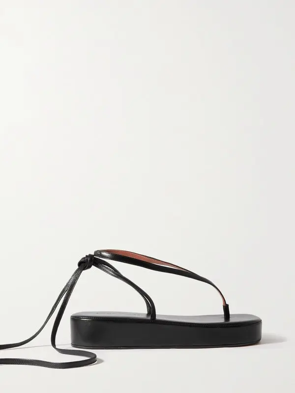 Amina Muaddi Jamie Leather Platform Sandals - Black