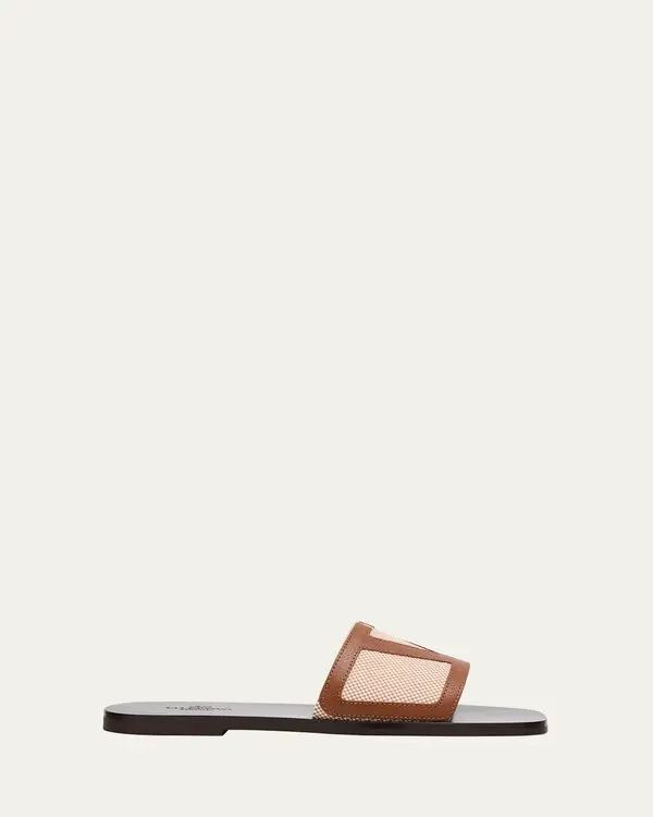 Valentino Garavani Viva Superstar Leather Slide Sandals - Black/tobacco
