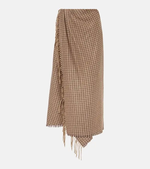 Balenciaga Houndstooth Wool-blend Wrap Skirt - Brown