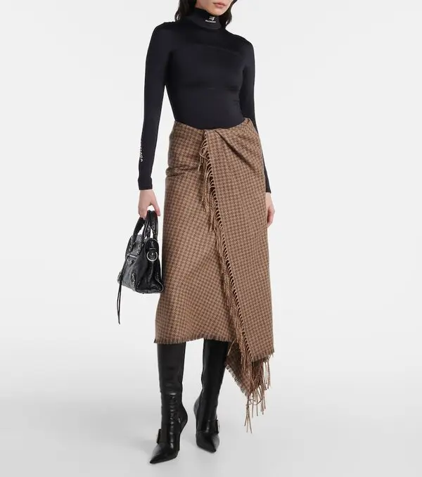 Balenciaga Houndstooth Wool-blend Wrap Skirt