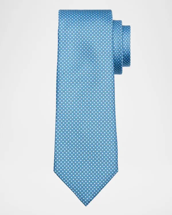 Zegna Geometric Lattice Print Silk Tie - Br Blu Fan